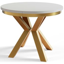 ESSZIMMERTISCH LOFT, ausziehbarer Tisch 120 cm/200 cm, Farbe: Wei&szlig;, mit Metallbeinen in Farbe Gold