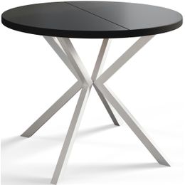 RUNDER Esszimmertisch LOFT LITEN, ausziehbarer Tisch Durchmesser: 100 cm/180 cm, Wohnzimmertisch Farbe: Schwarz, mit Metallbeinen in Farbe Wei&szlig;
