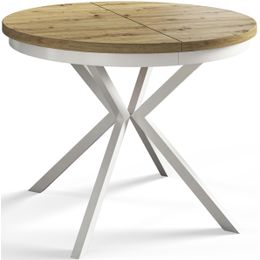 RUNDER Esszimmertisch BERGO, ausziehbarer Tisch Durchmesser: 100 cm/180 cm, Wohnzimmertisch Farbe: Mattbraun, mit Metallbeinen in Farbe Wei&szlig;