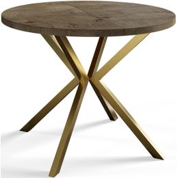 RUNDER Esszimmertisch LOFT LITEN, ausziehbarer Tisch Durchmesser: 100 cm/180 cm, Wohnzimmertisch Farbe: Grau, mit Metallbeinen in Farbe Gold