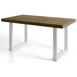 ESSZIMMERTISCH LOFT-U 200X100X77 cm, Farbe: LEFKAS, mit Metallbeinen in Farbe Wei&szlig;