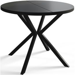RUNDER Esszimmertisch LOFT LITEN, ausziehbarer Tisch Durchmesser: 120 cm/200 cm, Wohnzimmertisch Farbe: Schwarz, mit Metallbeinen in Farbe Schwarz