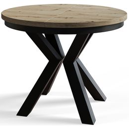 RUNDER Esszimmertisch LOFT, ausziehbarer Tisch Durchmesser: 120 cm/200 cm, Wohnzimmertisch Farbe: Mattbraun, mit Metallbeinen in Farbe Schwarz