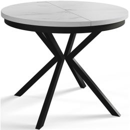 RUNDER Esszimmertisch BERGO, ausziehbarer Tisch Durchmesser: 120 cm/200 cm, Wohnzimmertisch Farbe: Marmur, mit Metallbeinen in Farbe Schwarz