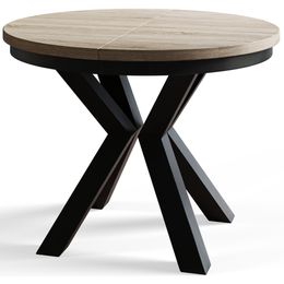 RUNDER Esszimmertisch LOFT, ausziehbarer Tisch Durchmesser: 100 cm/180 cm, Wohnzimmertisch Farbe: Beige, mit Metallbeinen in Farbe Schwarz