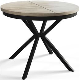 RUNDER Esszimmertisch BERGO, ausziehbarer Tisch Durchmesser: 120 cm/200 cm, Wohnzimmertisch Farbe: Beige, mit Metallbeinen in Farbe Schwarz