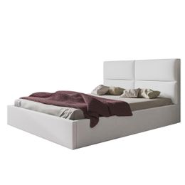 BETT 160x200 - Polsterbett mit Bettkasten und Metallrahmen - Modern Betten - Weicher Jasminstoff - Kollektion Lizbona, Wei&szlig;