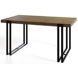 RECHTECKIGER Esszimmertisch ROSA, ausziehbarer Tisch, Gr&ouml;&szlig;e: 120-220X80X77 cm, Wohnzimmertisch Farbe: LEFKAS, mit Metallbeinen in Farbe Schwarz