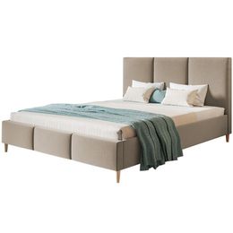 POLSTERBETT LUX Siena mit Kopfteil, 140 x 200 cm, Doppelbett mit Lattenrost aus Holz, Velourstoff Braun, F&uuml;&szlig;e in Farbe: Braun
