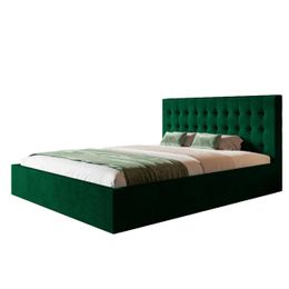 BETT 140x200 - Polsterbett mit Bettkasten und Holzrahmen - Modern Betten - Glatter Kronos-Stoff- Kollektion Rio, Gr&uuml;n