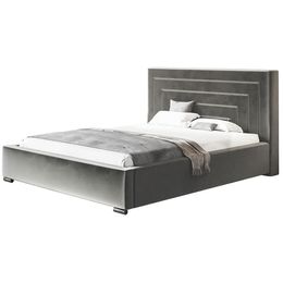 POLSTERBETT Nizza mit Kopfteil, 140x200 cm, Doppelbett mit Bettkasten und Lattenrost aus Holz, Velourstoff Grau