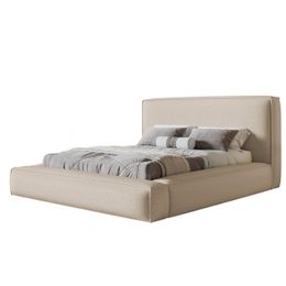 BETT 140x200 - Polsterbett mit Bettkasten und Holzrahmen - Modern Bett - Eleganter Catch-Me-Stoff - Kollektion Luna Maxi - Beige