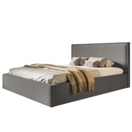 BETT 140x200 - Polsterbett mit Bettkasten und Holzrahmen - Modern Betten - Kuscheliger Catch-Me-Stoff - Kollektion Milano - Grau