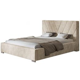 POLSTERBETT Palermo mit Kopfteil, 180x200 cm, Doppelbett mit Bettkasten und Lattenrost aus Holz, Velourstoff Sand