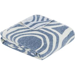 Wohndecke Ibena "Asmara", blau, B:150cm L:200cm, Baumwolle, Polyacryl, Polyester, Wohndecken, Wohndecke, im organischen Design