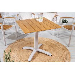 Riess Ambiente Moderner Bistrotisch DESIGNO 70cm natur greige Aluminium wetterfest Gartentisch Riess-Ambiente S&auml;ulentisch quadratisch