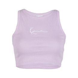 Muskelshirt Karl Kani "Karl Kani Small Signature Essential Racer Rib Top", Damen, Gr. L, lila (violet), 97% Baumwolle, 3% Elasthan, bedruckt, slim fit, Racerback, Shirts