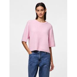 Strickpullover Pieces "PCSILLY SS O-NECK KNIT NOOS BC", Damen, Gr. M, roseate spoonbill detail:melange, Strick, Obermaterial: 90% Polyester, 5% Wolle, 5% Elasthan, meliert, loose fit taillenbedeckt, Rundhals, Pullover Strickpullover, mit weiten, kurzen &Auml;rmeln