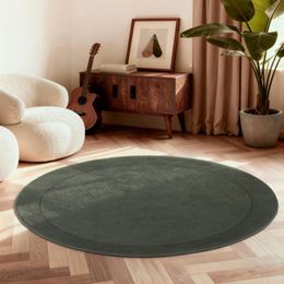 Villeroy & Boch Teppich VILLEROY & BOCH "Wollteppich Kivi", gr&uuml;n (natur gr&uuml;n), H:17mm &Oslash;:200cm, Nylon, Wolle, Teppiche, Teppich, Handgewebt, Wolle, Bord&uuml;re, Einfarbig, L&auml;ufer, Wohnzimmer, Organisch