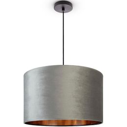 Paco Home Pendelleuchte "Hugo uni Color", schwarz (hellgrau, kupfer), &Oslash; 45,5cm H: 180,5cm, Leuchten, Wohnzimmer Lampenschirm aus Velour Unifarben Deko E27 Kabel 1,5m, Pendelleuchte
