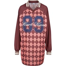 Shirtkleid Karl Kani "Karl Kani KK Script Mesh Print Jersey Dress", Damen, Gr. S, US-Gr&ouml;&szlig;en, schwarzrot, lightrot, vanilla, 100% Polyester, oversize, Rundhals, Kleider Shirtkleid