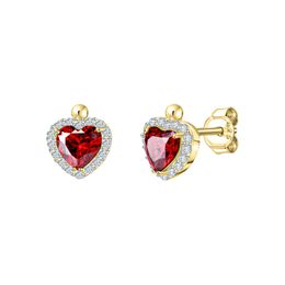 Paar Ohrstecker Firetti "Schmuck Geschenk Gold 375 Ohrschmuck Herz", bunt (gelbgoldfarben, wei&szlig;goldfarben, kristallwei&szlig;, rot, kristallwei&szlig;, rot), Ohrringe, Damen, Gelbgold 375, mit Zirkonia (synth.)