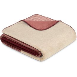 Wohndecke Bugatti "Wohndecke Bugatti", beige (burgundy, beere), B:150cm L:200cm, Baumwolle, Polyacryl, Polyester, Wohndecken, Wohndecke, mit modernem Patchwork-Design