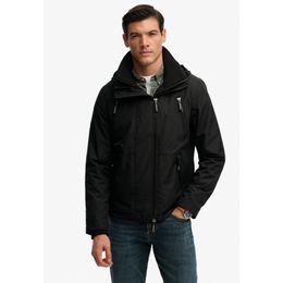 Windbreaker Superdry "HOODED MTN WINDBREAKER JACKET", Herren, Gr. M, schwarz, Web, Obermaterial: 100% Polyester, unifarben, regular fit normal, Jacken Windbreaker, mit Markenlabel, aus Polyester und Kunstfaser, Regular Fit