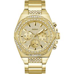 Multifunktionsuhr Guess "FURY", gold (goldfarben), Armbanduhren, Herren, Quarzuhr, Armbanduhr, Herrenuhr, Datum, Wochentag, Edelstahlarmband