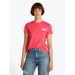 T-Shirt Tommy Jeans "TJW REG TJ BUBBLE TEE", Damen, Gr. L (40), pink (amour), Jersey, Obermaterial: 100% Baumwolle, unifarben, regular fit h&uuml;ftlang, Rundhals, abgesteppt, Shirts T-Shirt, mit Logodruck