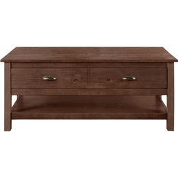 Couchtisch OTTO HOME "Schr&ouml;der", braun, B:110cm H:45cm T:50cm, Tische, Couchtisch, mit 2 Schubladen und 1 Einlegeboden, aus massivem Kiefernholz