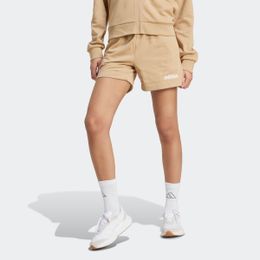 Shorts adidas Sportswear "ESSENTIALS LINEAR FRENCH TERRY", Damen, Gr. L, N-Gr, warm sandstone, wei&szlig;, normal, gr., Obermaterial: 55% Baumwolle, 36% Polyester, 9% Viskose, Hosen Shorts, Mitelhoher Bund mit Kordelzug, aus weichem French Terry