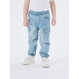 Cargojeans name it "NMMBEN BAGGY R CARGO JEANS 9770-YT NOOS", Jungen, Gr. 86, N-Gr, blau (medium blau denim), Denim/Jeans, Obermaterial: 49% Baumwolle, 28% Polyester, 21% Viskose, 2% Elasthan, unifarben, weit, Jeans