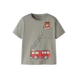 T-Shirt name it "NMMVILIAN SS NREG TOP", Jungen, Gr. 116, shadow print:fire bear, Jersey, Obermaterial: 100% Baumwolle, bedruckt, unifarben, normal normal, Rundhals, Shirts T-Shirt