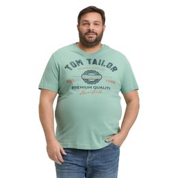 T-Shirt TOM TAILOR PLUS, Jungen, Gr. 3XL, gr&uuml;n (dust gr&uuml;n), Single Jersey, Obermaterial: 100% Baumwolle, bedruckt, bequem h&uuml;ftbedeckend, Rundhals, Shirts T-Shirt, mit Logo-Print
