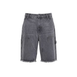 Shorts Urban Classics "Urban Classics Open Edge Two Knee Denim Shorts", Herren, Gr. 28, Normalgr&ouml;&szlig;en, new grau washed, 100% Baumwolle, unifarben, loose fit, Hosen Shorts