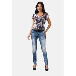 Cipo & Baxx Slim-fit-Jeans CIPO & BAXX "Jeans", Damen, Gr. 26, L&auml;nge 34, blau, 98% Baumwolle, 2% Elasthan, unifarben, slim fit lang, Jeans Slim-fit-Jeans, im Used-Look, WD443