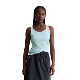 Marc O'Polo T-Shirt MARC O'POLO DENIM "aus Bio-Baumwoll-Stretchjersey", Damen, Gr. L, blau fog, Obermaterial: 96% Baumwolle, 4% Elasthan, unifarben, slim fit, Rundhals, Shirts T-Shirt