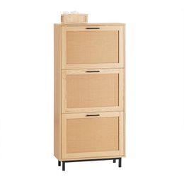 sobuy Schuhschrank, Natur, Holzwerkstoff, Metall, 60x127x24 cm, Garderobe, Schuhaufbewahrung, Schuhkipper