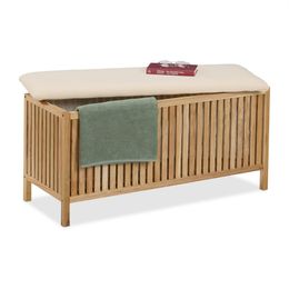 Relaxdays W&auml;schetruhe, Hellbraun, Holz, Textil, 100x50x38 cm, Esszimmer, B&auml;nke, Sitzb&auml;nke