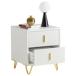 sobuy Nachttisch, Wei&szlig;, Holzwerkstoff, Metall, 2 Schubladen, 40x47x40 cm, Schlafzimmer, Nachttische