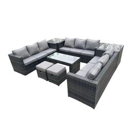 Fimous Sitzgruppe, Dunkelgrau, Metall, Kunststoff, Glas, 11-Sitzer, F&uuml;llung: Schaumstoff, rechteckig, Loungem&ouml;bel, Gartenlounge-Sets