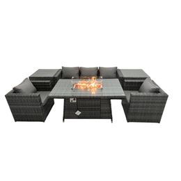 Fimous Gartentischgruppe, Dunkelgrau, Metall, Kunststoff, Glas, 5-Sitzer, F&uuml;llung: Schaumstoff, rechteckig, Loungem&ouml;bel, Gartenlounge-Sets