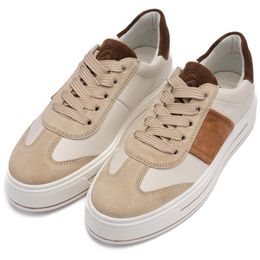Plateausneaker Ara "CANBERRA 3.0", Damen, Gr. 7,5 (41,5), creme, braun, Glattleder, Veloursleder, Schuhe Plateausneaker, Freizeitschuh, Halbschuh, Schn&uuml;rschuh, in Komfortweite H (= sehr weit)
