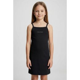 Tr&auml;gerkleid Calvin Klein Jeans "STRAP PUNTO DRESS", M&auml;dchen, Gr. 10 (140), N-Gr, ck schwarz, Web, Obermaterial: 66% Viskose, 30% Polyamid, 4% Elasthan, unifarben, regular fit kurz, tiefer Rundhals, Kleider Tr&auml;gerkleid, Regular fit f&uuml;r Kinder mit Markenprint