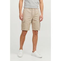 Jack & Jones Cargohose JACK & JONES "JPSTCOLE DYLAN CARGO SHORTS MID", Herren, Gr. M, N-Gr, crockery, Web, Obermaterial: 98% Baumwolle, 2% Elasthan, unifarben, relaxed fit kn&ouml;chellang, Hosen Cargohose