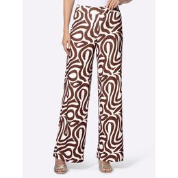 Jerseyhose Heine, Damen, Gr. 34, Normalgr&ouml;&szlig;en, ecru, schoko, bedruckt, 95% Polyester, 5% Elasthan, bedruckt, gemustert, mehrfarbig, Hosen Jerseyhose