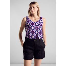 Tr&auml;gertop Street One, Damen, Gr. 34, lila (bellflower lila), Stoff, 95% Viskose, 5% Elasthan, bedruckt, gerade h&uuml;ftlang, V-Ausschnitt, B&uuml;ndchen, Tops Tr&auml;gertop, aus stretchigem Viskosematerial