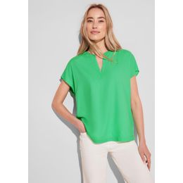 Kurzarmbluse Street One, Damen, Gr. 34, gr&uuml;n (soft grass gr&uuml;n), Stoff, 100% Viskose, unifarben, gerade h&uuml;ftlang, Rundhals, B&uuml;ndchen, Blusen, aus softer Viskose