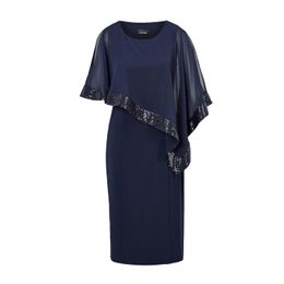 Abendkleid GOLDNER "Kurzgr&ouml;&szlig;e Kleid mit raffiniertem Chiffon&uuml;berwurf", Damen, Gr. 20, K-Gr, blau (mitternachtsblau), Obermaterial: 96% Polyester PES. 4% Elasthan EL., festlich, figurumspielend, U-Boot-Ausschnitt, Halbarm, Kleider Abendkleid, Chiffon